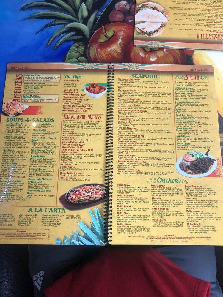 Menu at Agave Azul Mexican Restaurant, Covington