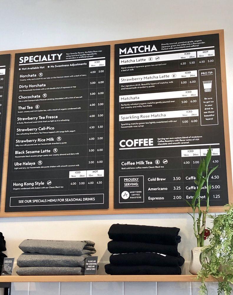 Menu at Boba Guys restaurant, Palo Alto