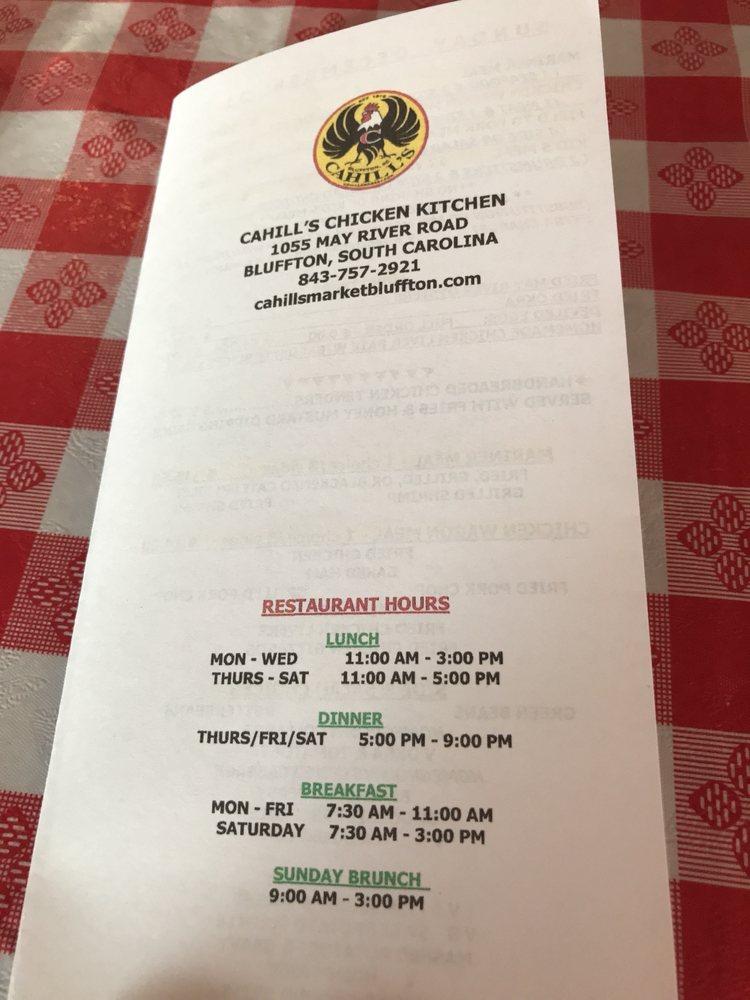 Menu at Cahill's Market & Chicken Kitchen restaurant, Bluffton