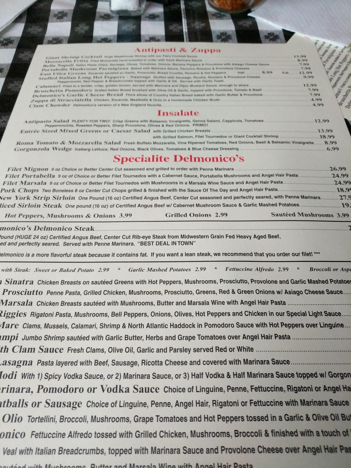 Menu at Delmonico’s Italian Steakhouse, Utica