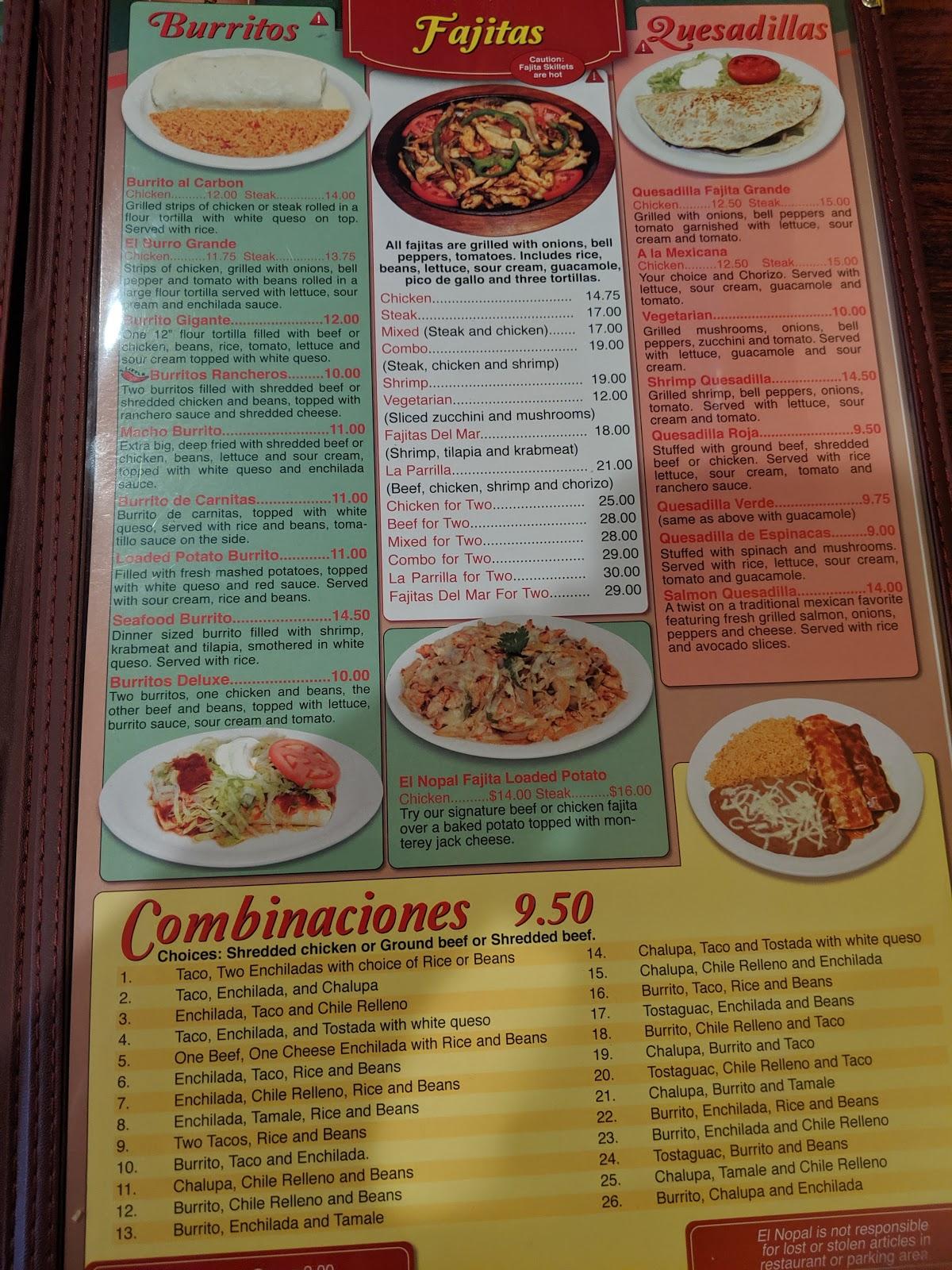 Menu at EL NOPAL MEXICAN RESTAURANT, Madison