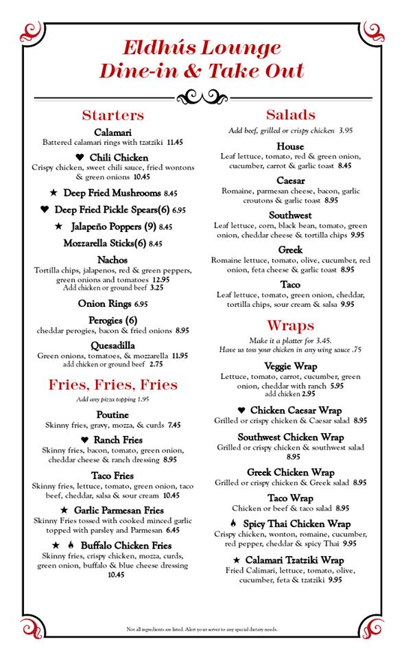 Menu at Eldhus pub & bar, Arborg