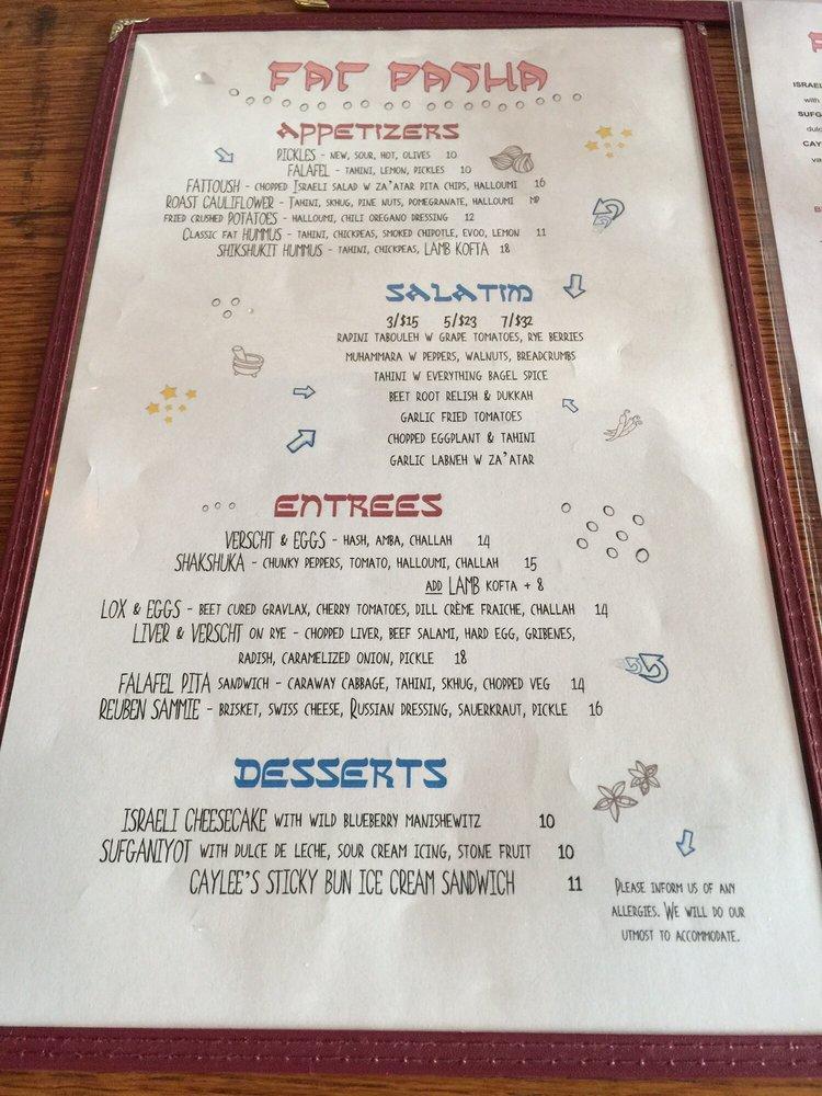 Menu at Fat Pasha restaurant, Toronto, 414 Dupont St
