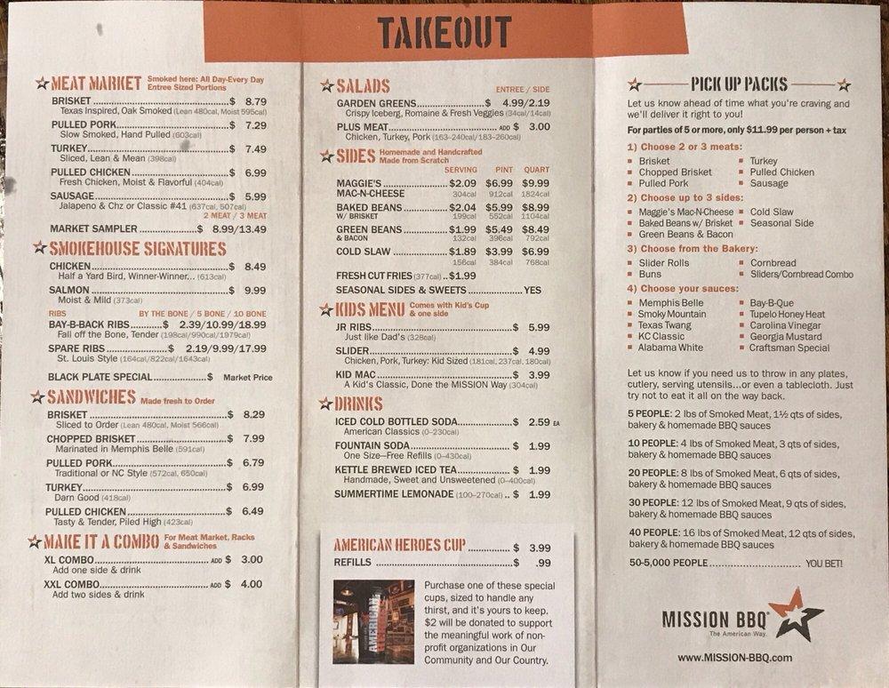Menu at MISSION BBQ, Novi
