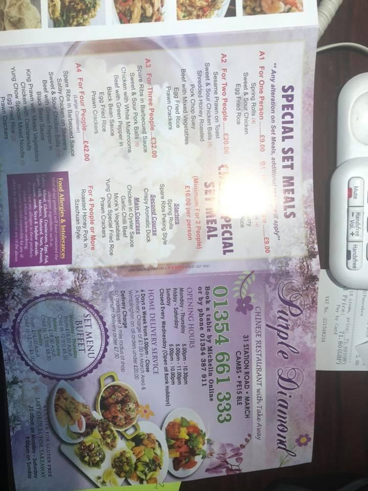 Menu at Purple Diamond restaurant, March
