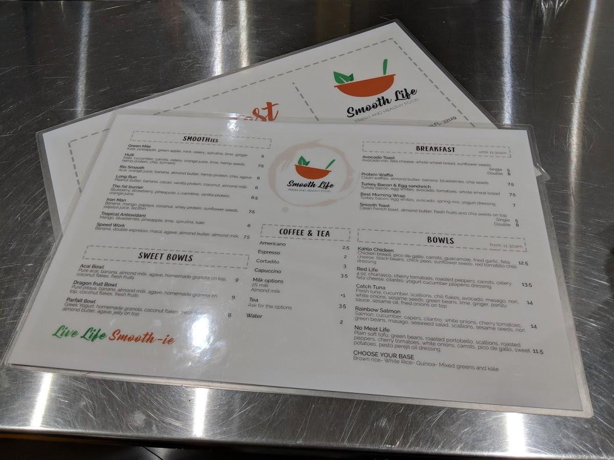 Menu at Smooth Life restaurant, Miami, N Miami Ave