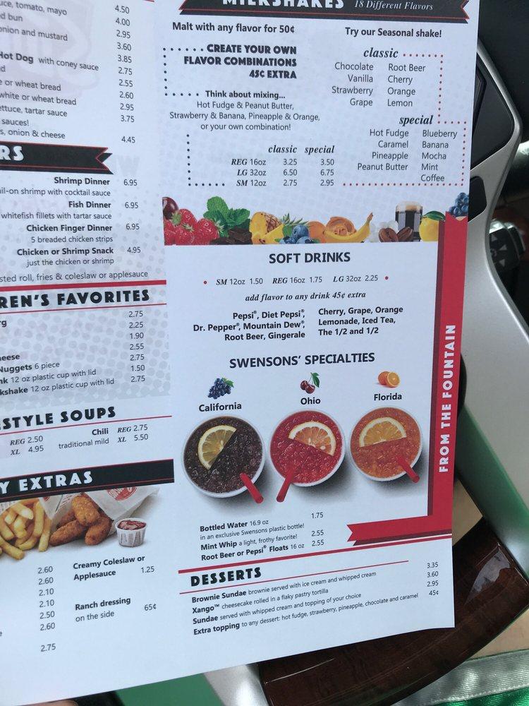Menu at Swensons Drive-In fast food, Columbus, Ikea Wy