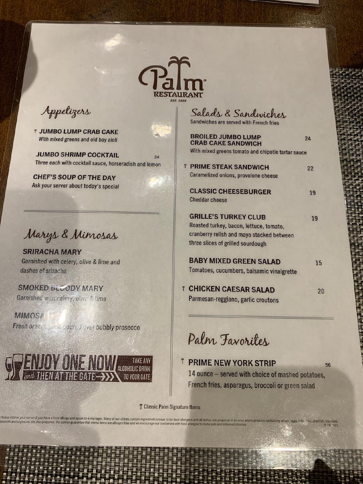 Menu at The Palm Bar & Grille, New York City, 303 30th St