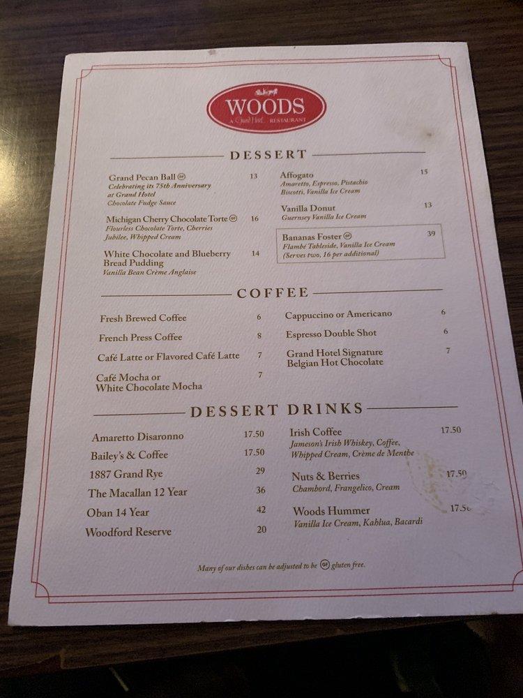 Menu at Woods Restaurant and Bobby's Bar, Mackinac Island