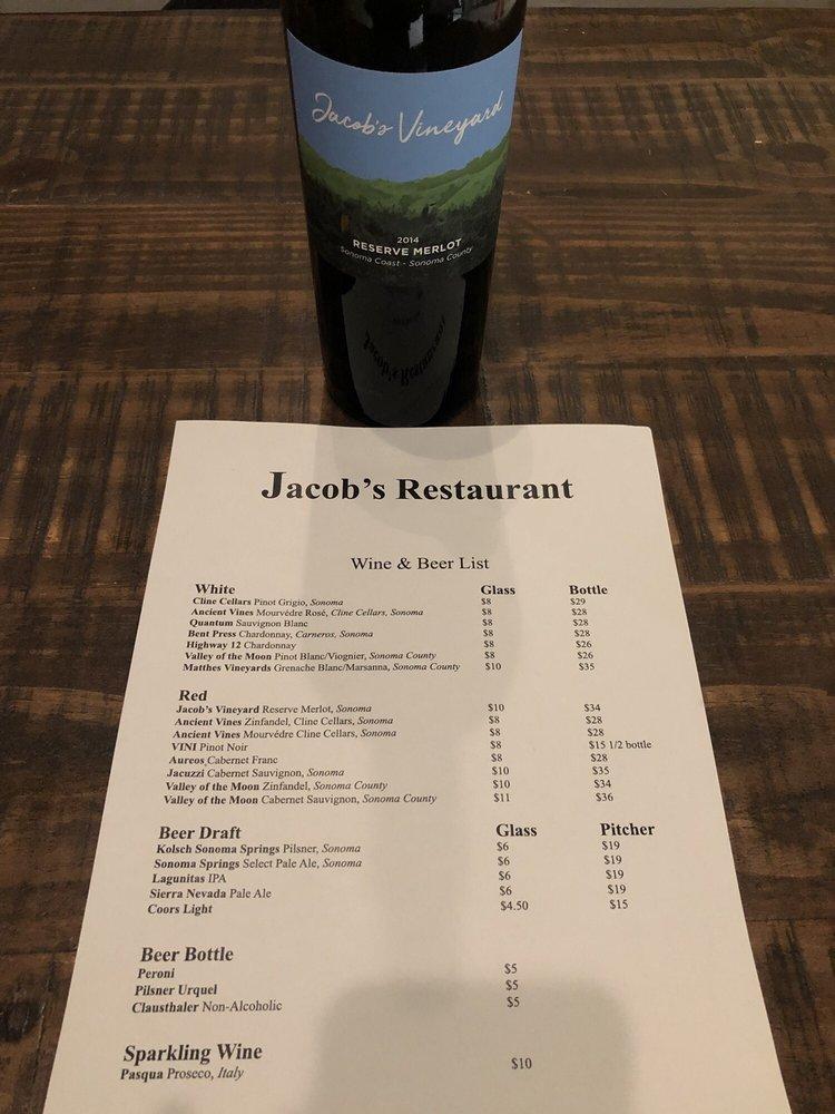 Menu at Jacob’s Restaurant, Sonoma