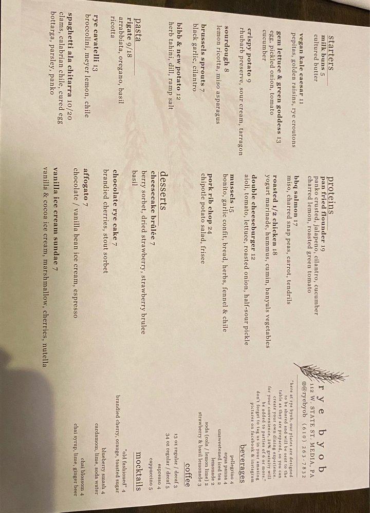 Menu at Rye Byob restaurant, Media