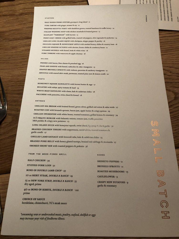 Menu at Small Batch pub & bar, Garden City