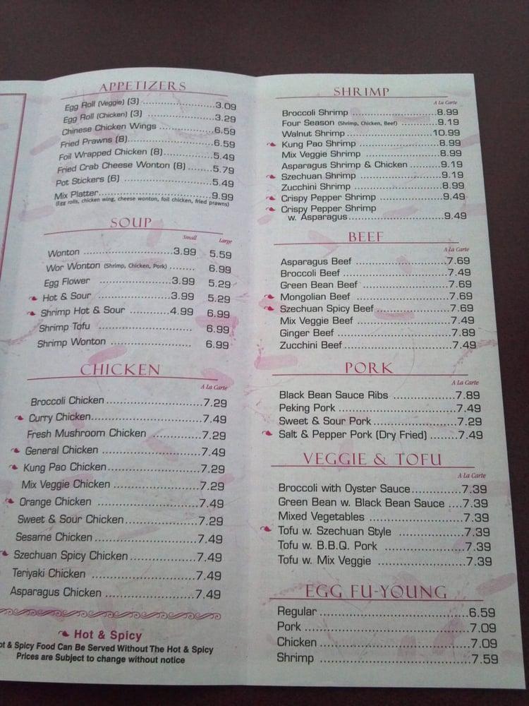 Menu at Wayne's Wok restaurant, Sacramento