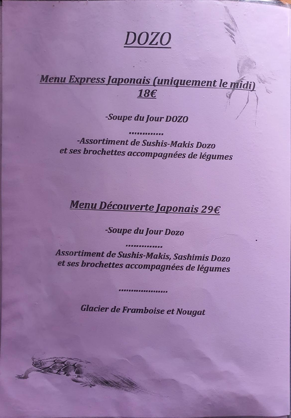 Menu at Dozo restaurant, Mérignac