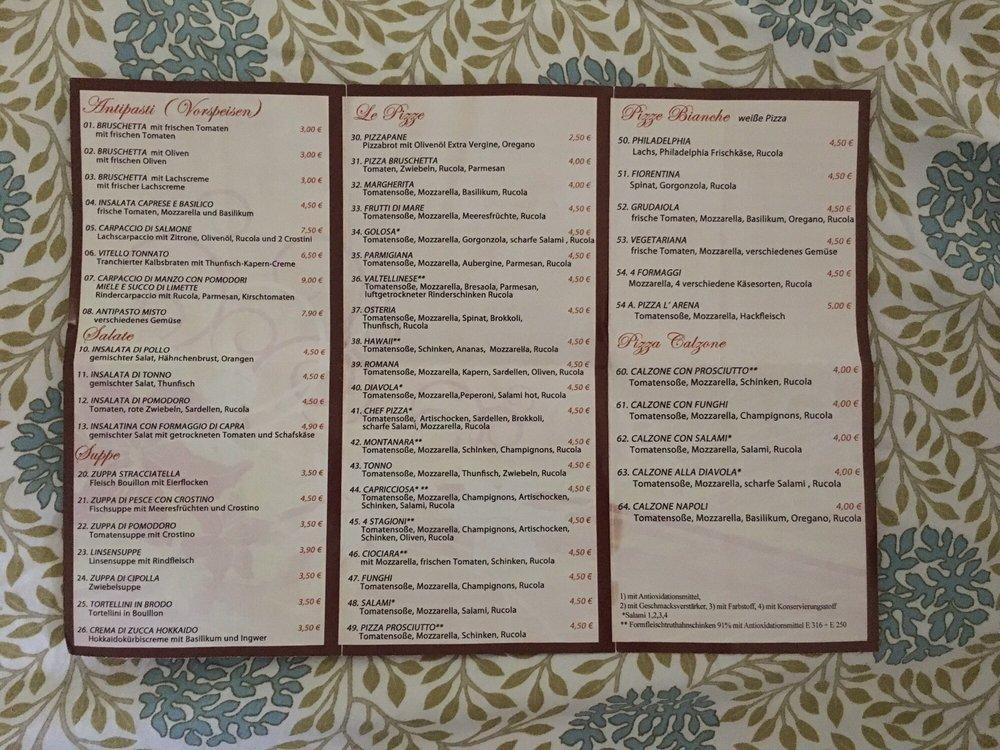 Menu at Osteria L'Arena restaurant, Leipzig
