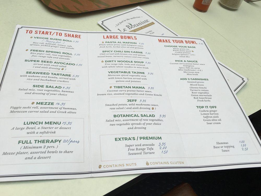 Menu at Le Botaniste, Ghent