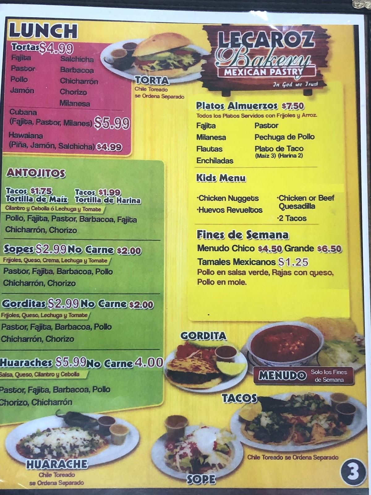 Menu at Lecaroz Bakery, Houston, Bellaire Blvd Ste 120