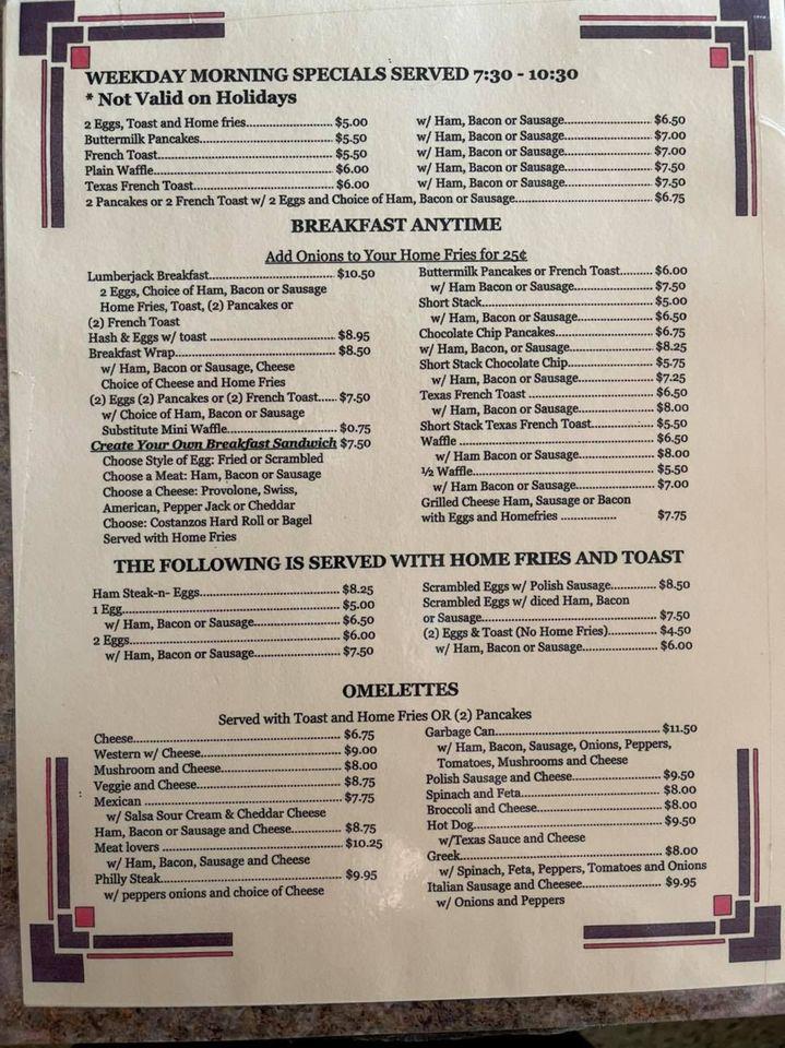 Menu at Londa's Diner restaurant, Depew