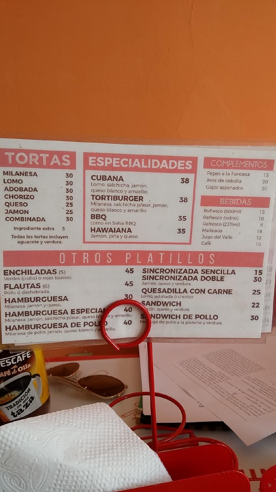 Menu at Mi Torta Express restaurant, Guadalupe