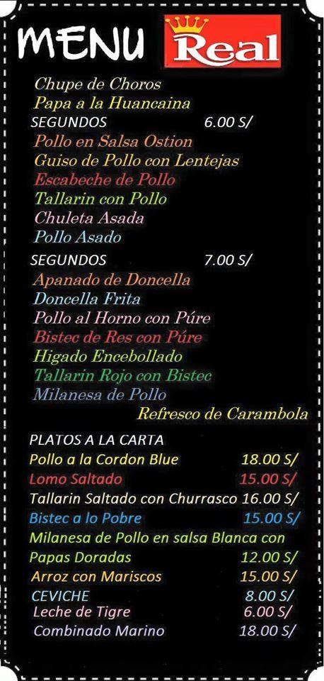 Menu at Real Restaurant, Iquitos