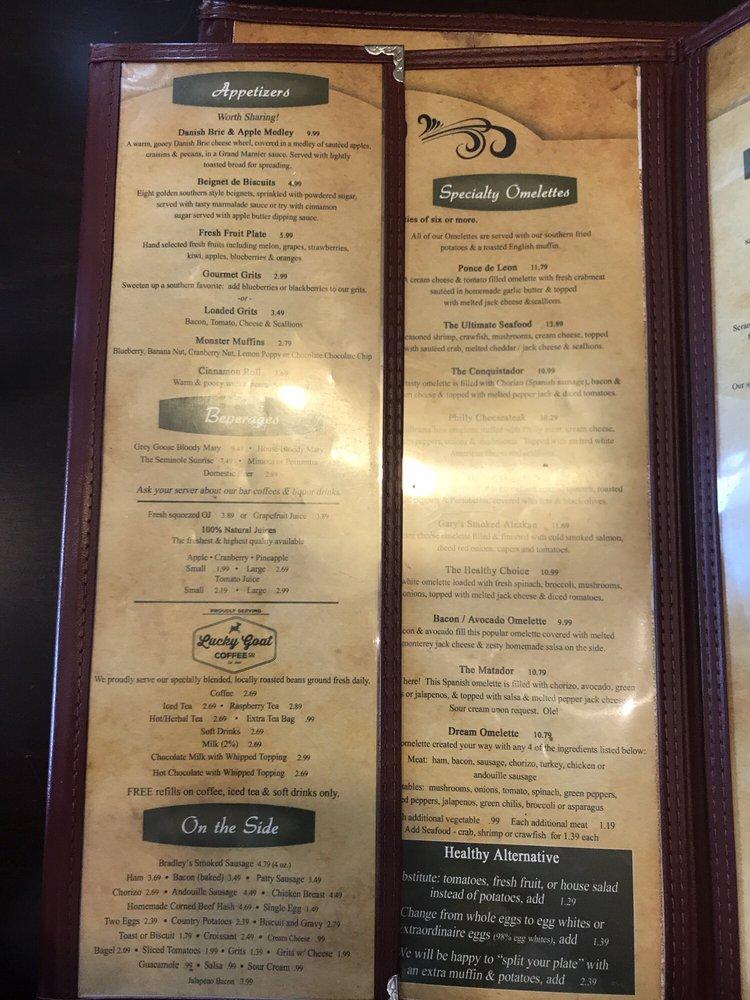Menu at The Egg Cafe & Eatery, Tallahassee, Austin Davis Ave