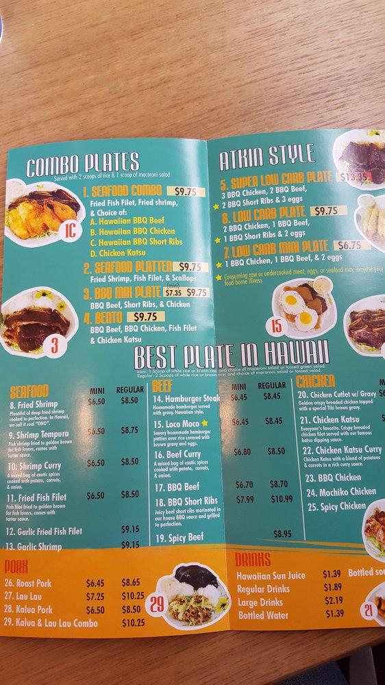 Menu at Tiki's Hawaiian BBQ, Las Vegas