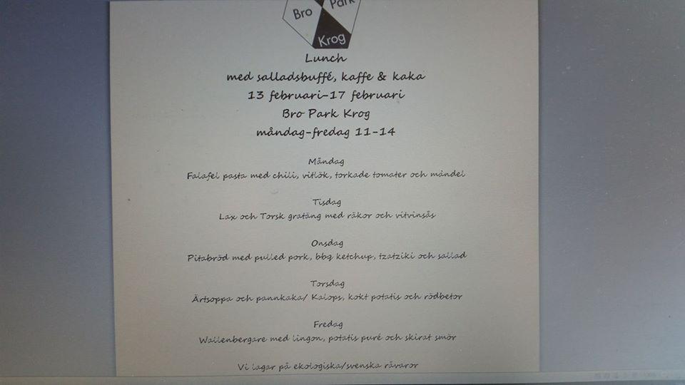 Menu at Bro Park Krog restaurant, Bro