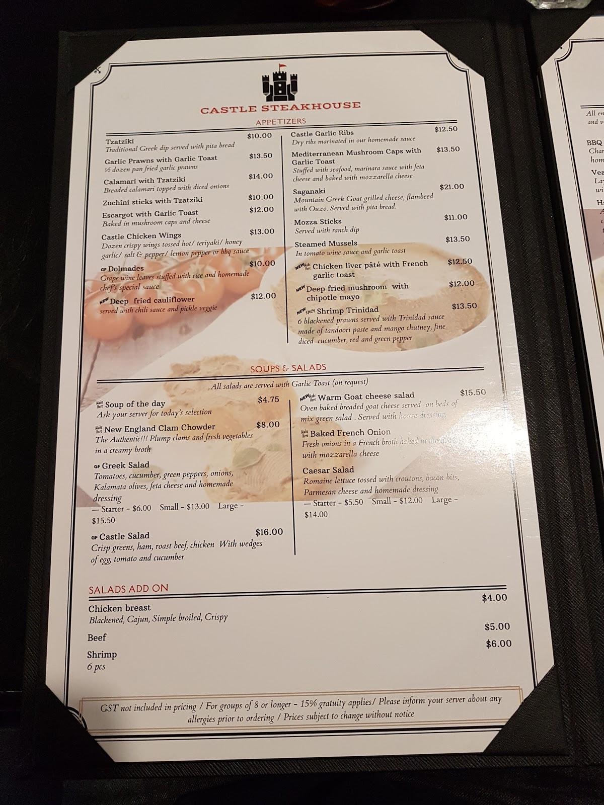Menu at Castle Steakhouse, Wetaskiwin, 56 St
