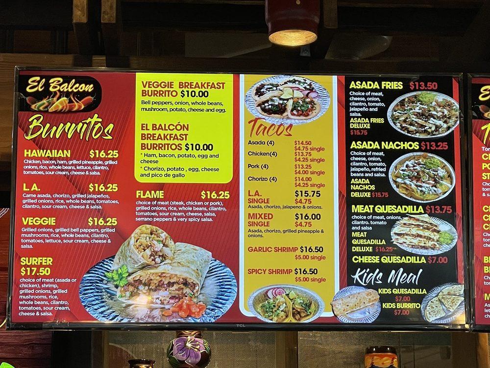 Menu at El Balcon restaurant, Bremerton