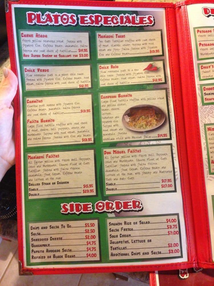Menu at El Mariachi restaurant, Kapolei