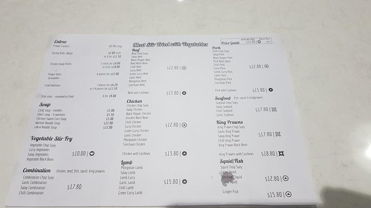 Menu at Mei Yuen Chinese Restaurant, Kalgoorlie