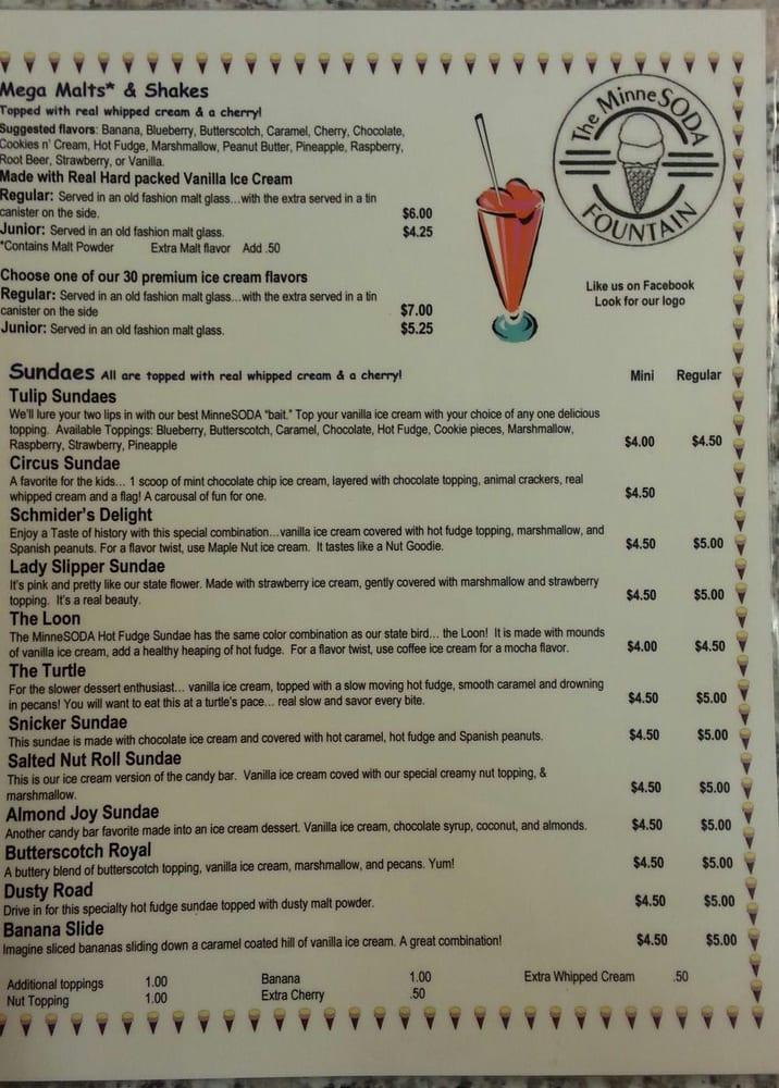 Menu at Minnesoda Fountain restaurant, Park Rapids