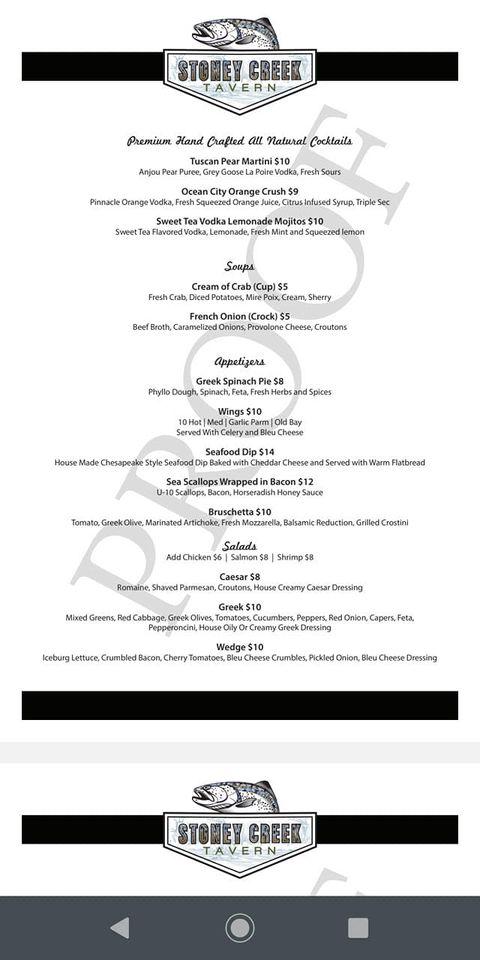 Menu at Stoney Creek Inn pub & bar, Dauphin