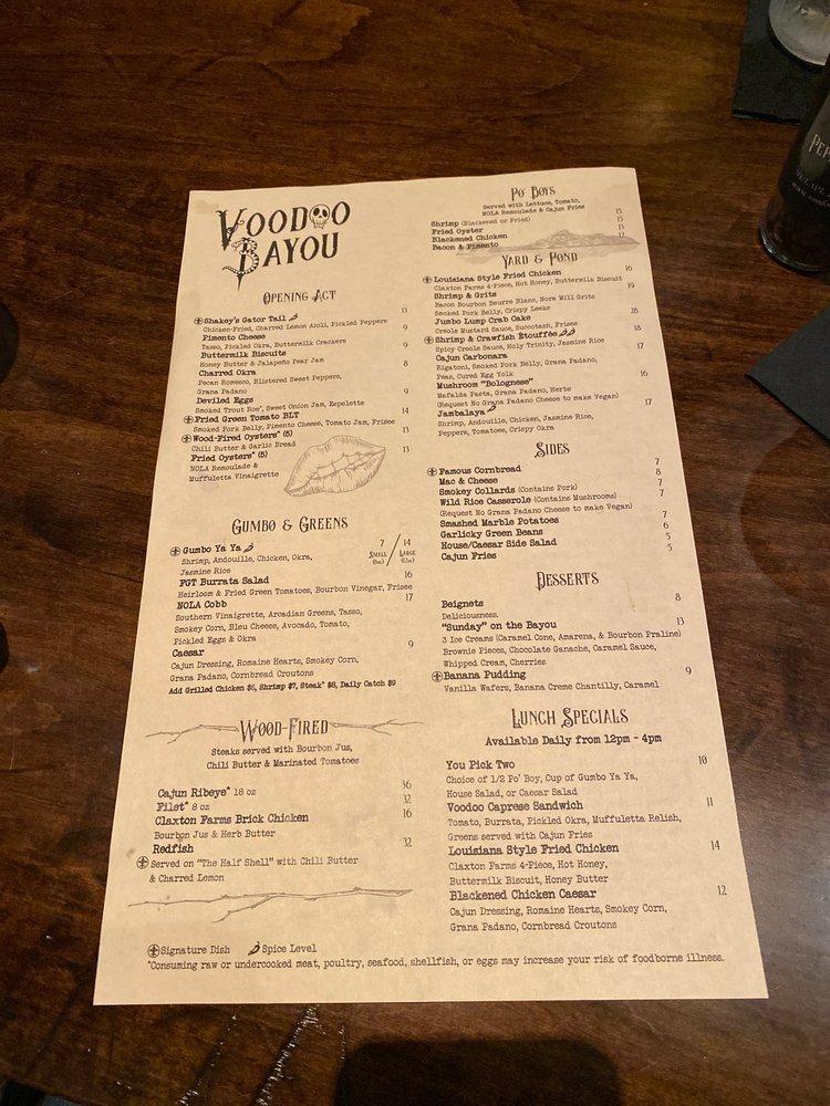 Menu at Voodoo Bayou pub & bar, Palm Beach Gardens