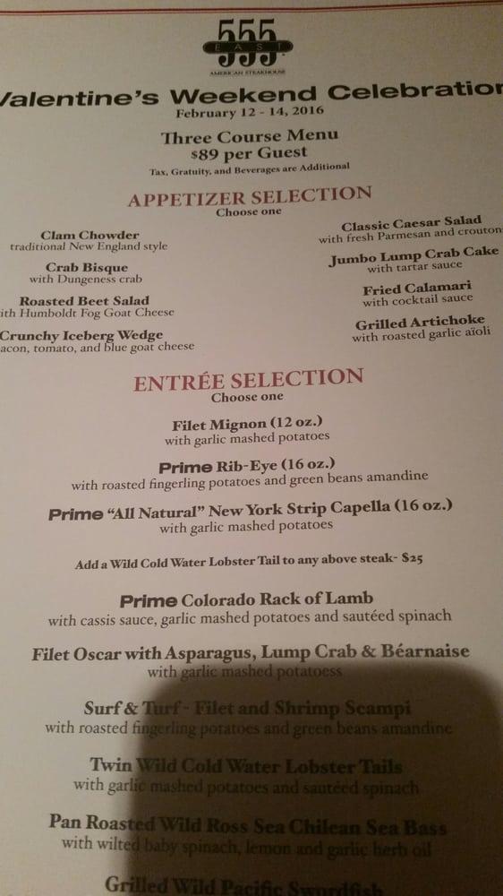 Menu at 555 East American Steakhouse, Long Beach