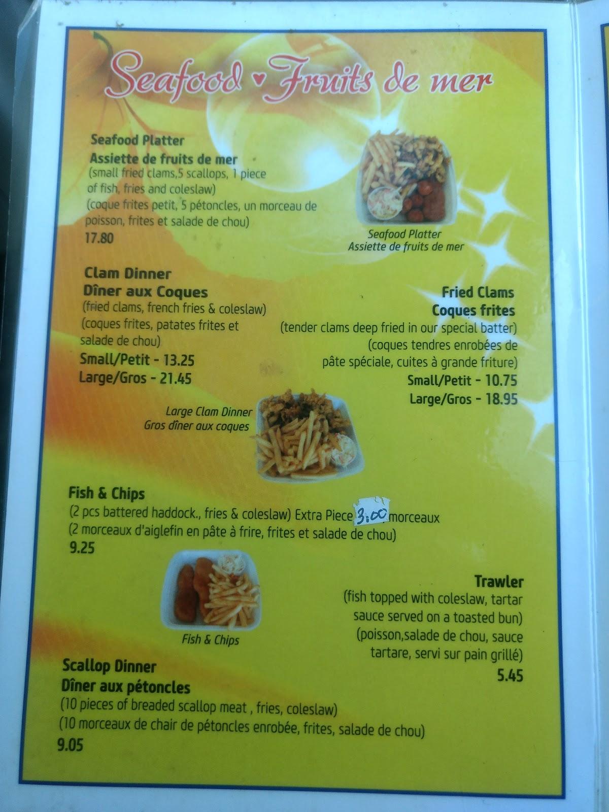 Menu at Big D Drive-in restaurant, Bathurst