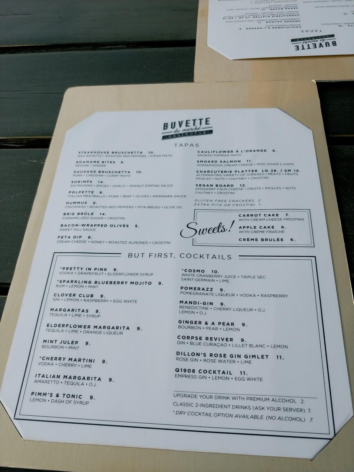 Menu at Buvette du Marché gastropub, Alexandria