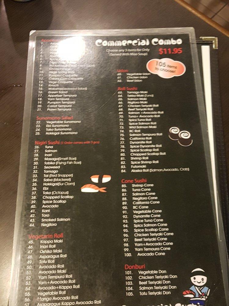 Menu at Commercial Sushi restaurant, Vancouver