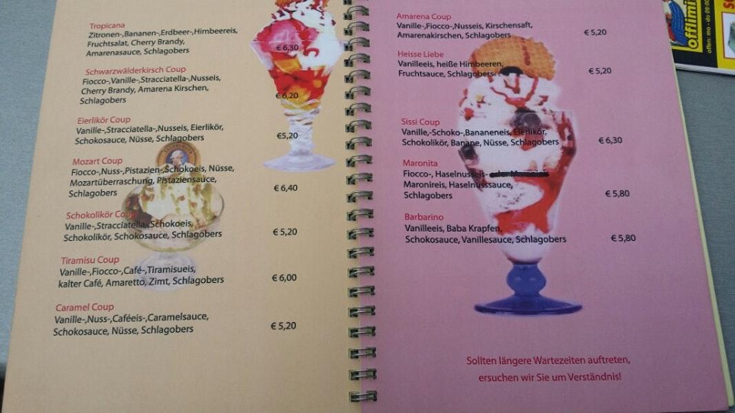 Speisekarte von EIS CAFE GINO GELATO, Strasshof an der Nordbahn