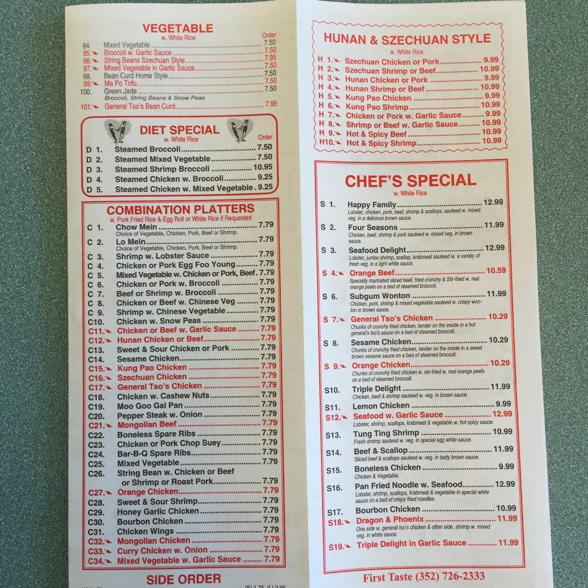 Menu at First Taste Chinese Restaurant, Inverness