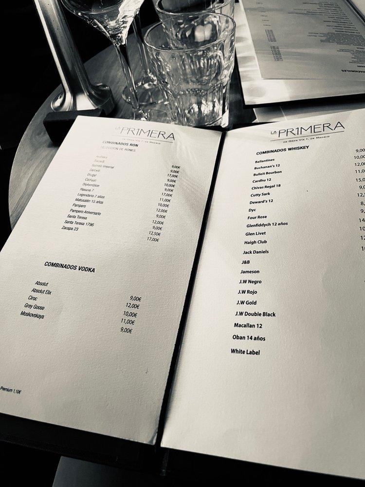 Menu at La Primera pub & bar, Madrid