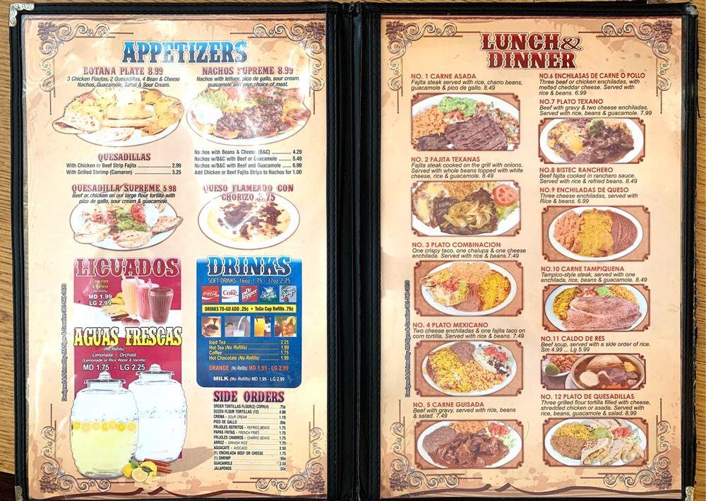 Menu at La Tapatia Restaurant, Sinton, 420 S San Patricio St