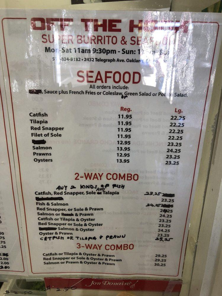 Menu at Off the Hook Seafood & Super Burritos restaurant, Oakland