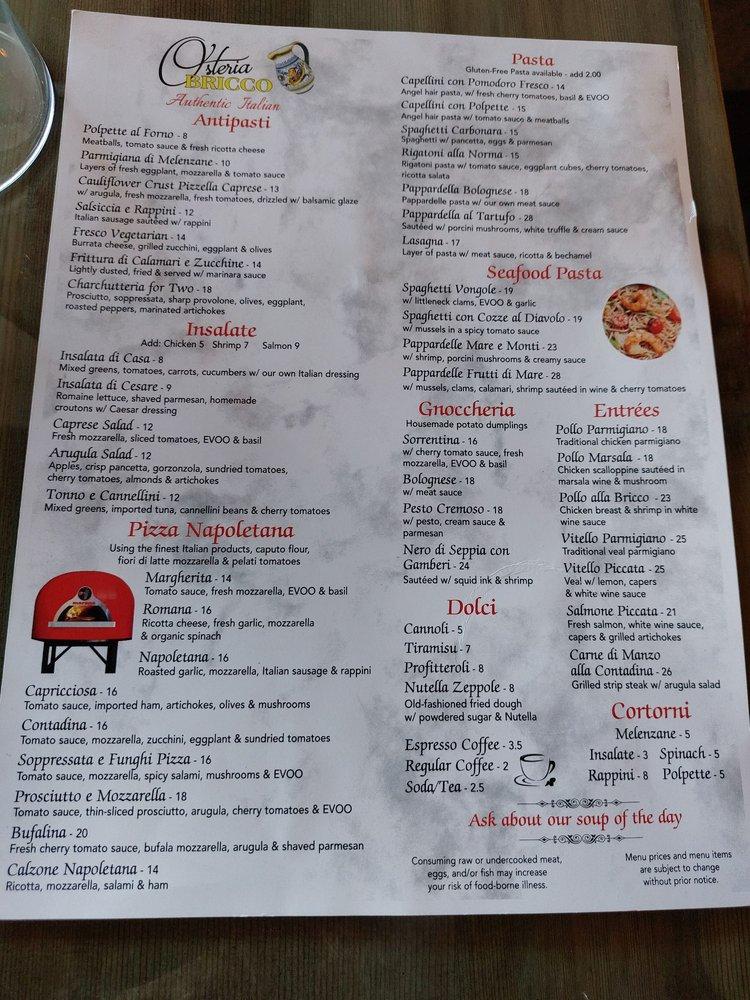 Menu at Osteria Bricco pizzeria, Seminole