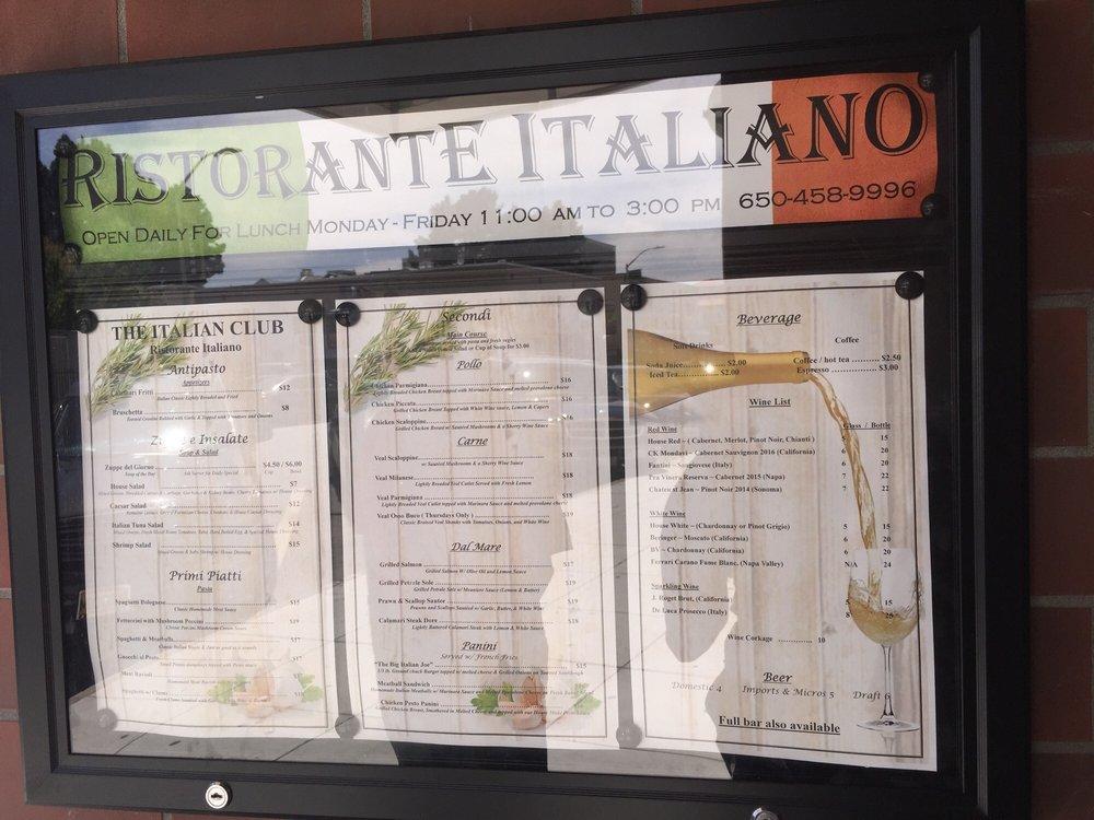 Menu at Peninsula Italian American Social Club, San Mateo