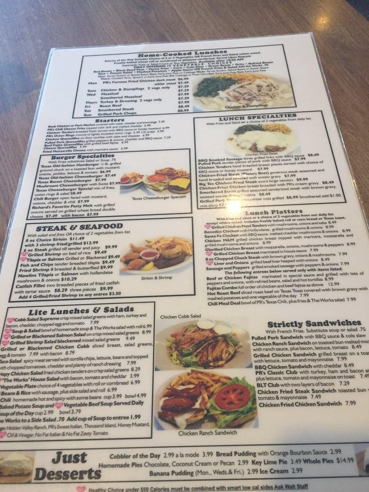 Menu at Poor Richard's Cafe, Plano