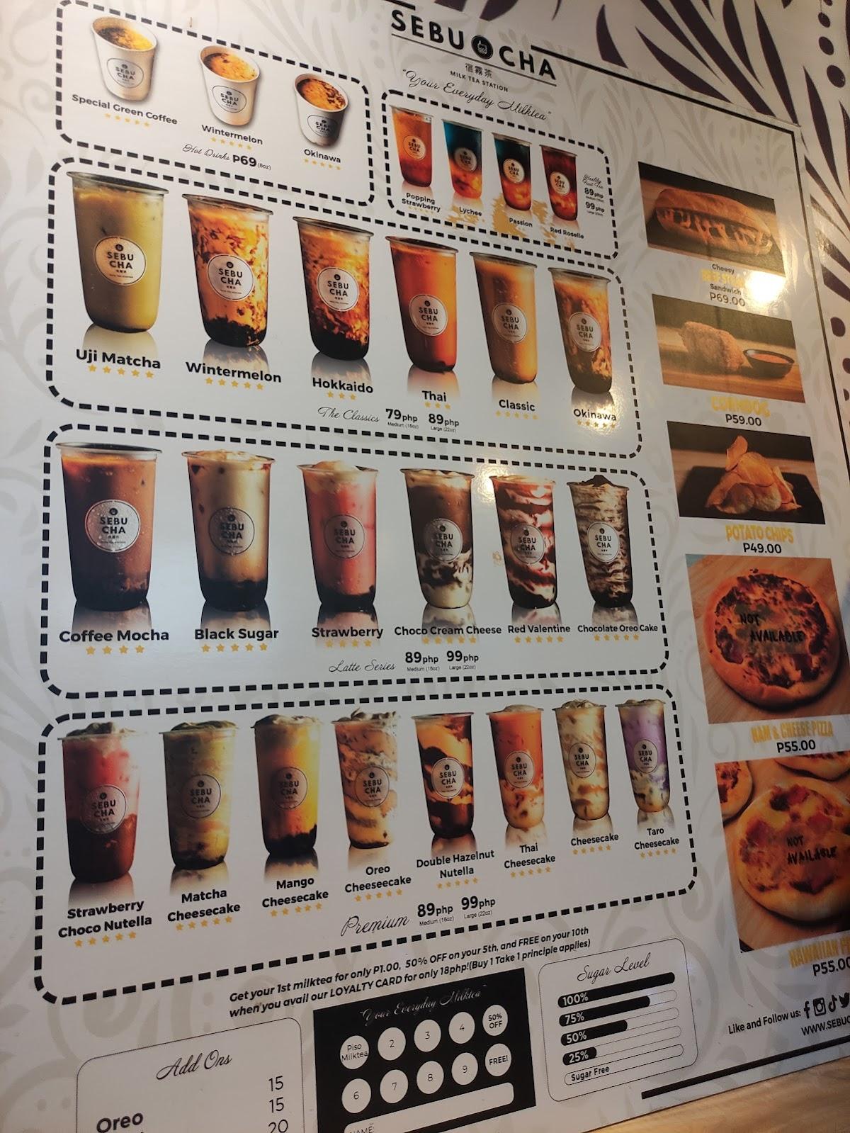 Menu at SEBU CHA ORMOC, Ormoc