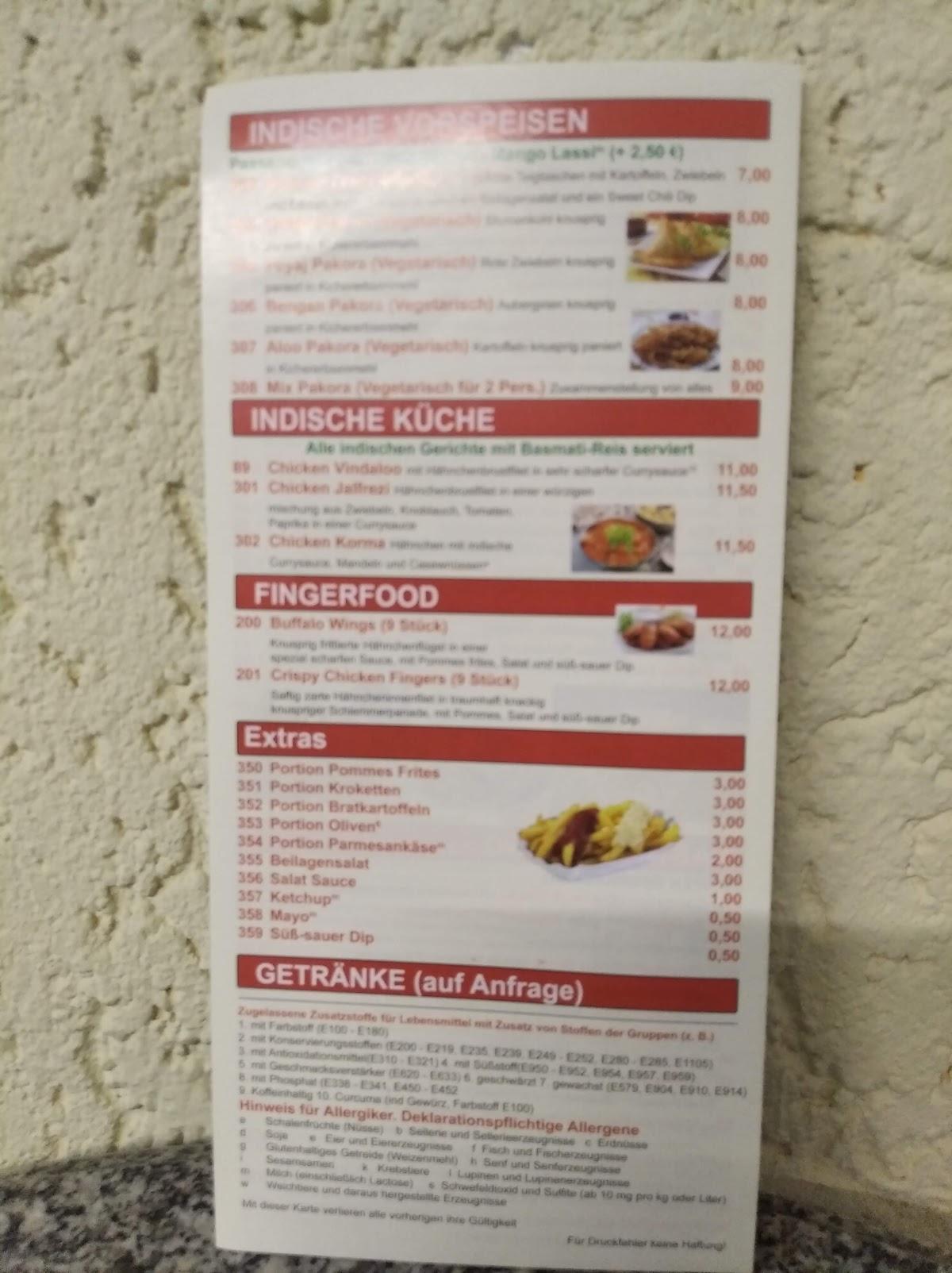 Menu at San Remo pizzeria, Dillingen