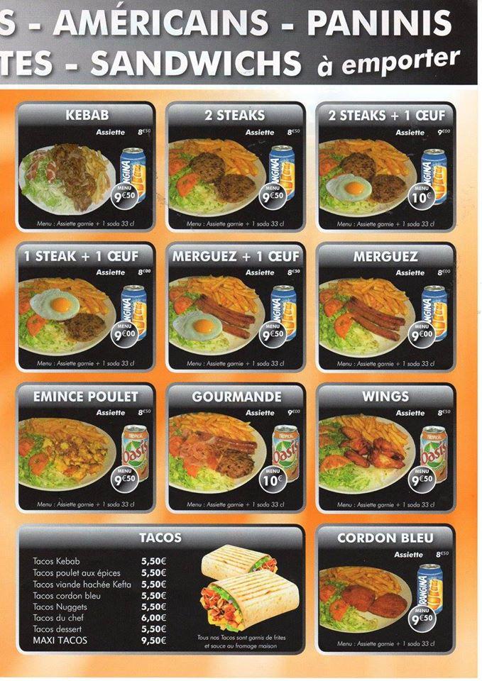 Menu at Snack I Kebab restaurant, Cazères
