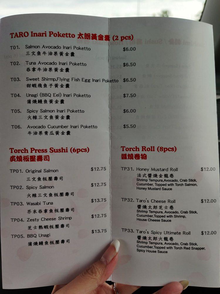 Menu at Sushi Taro restaurant, Markham